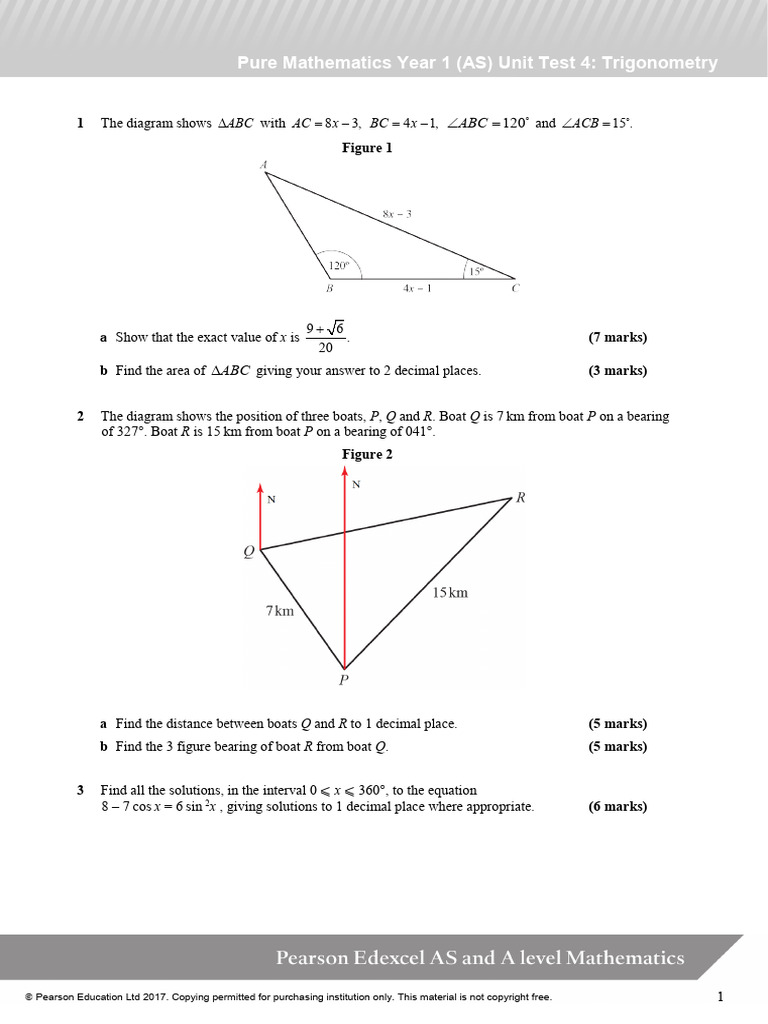 AS Level Trigonometry Unit Test Guide | PDF | Mathematics