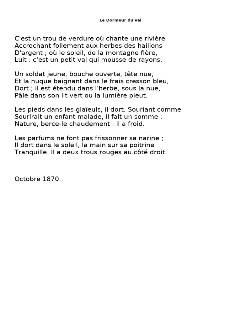 Analyse du Dormeur du val de Rimbaud | PDF | Sonnets