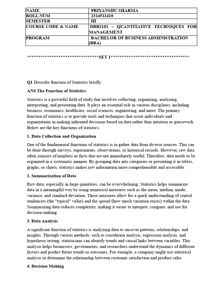 DBB2102 - Quantitative Techniques For Management | PDF | Data Analysis | Statistics