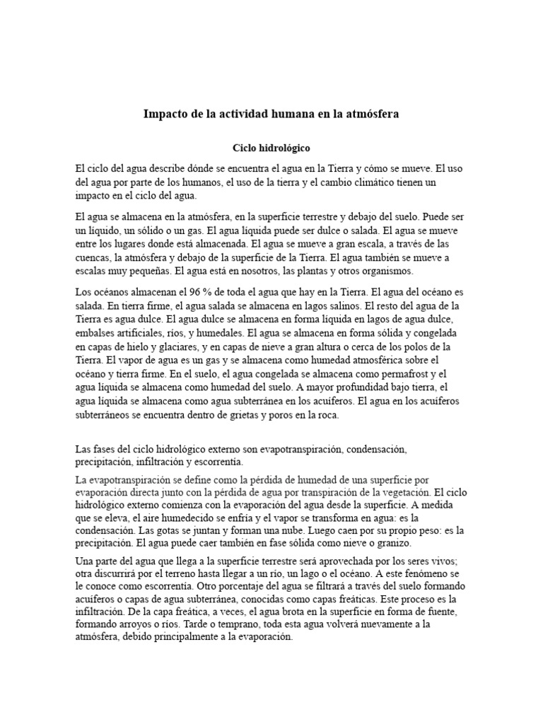 Tema 8 - Impacto Act Hum | PDF | Agua | Aerosol