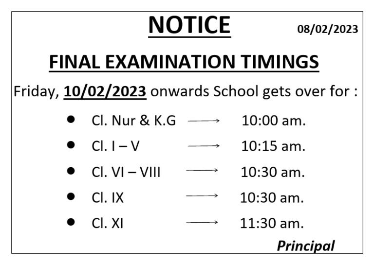 Final Exam Timings Notification | PDF