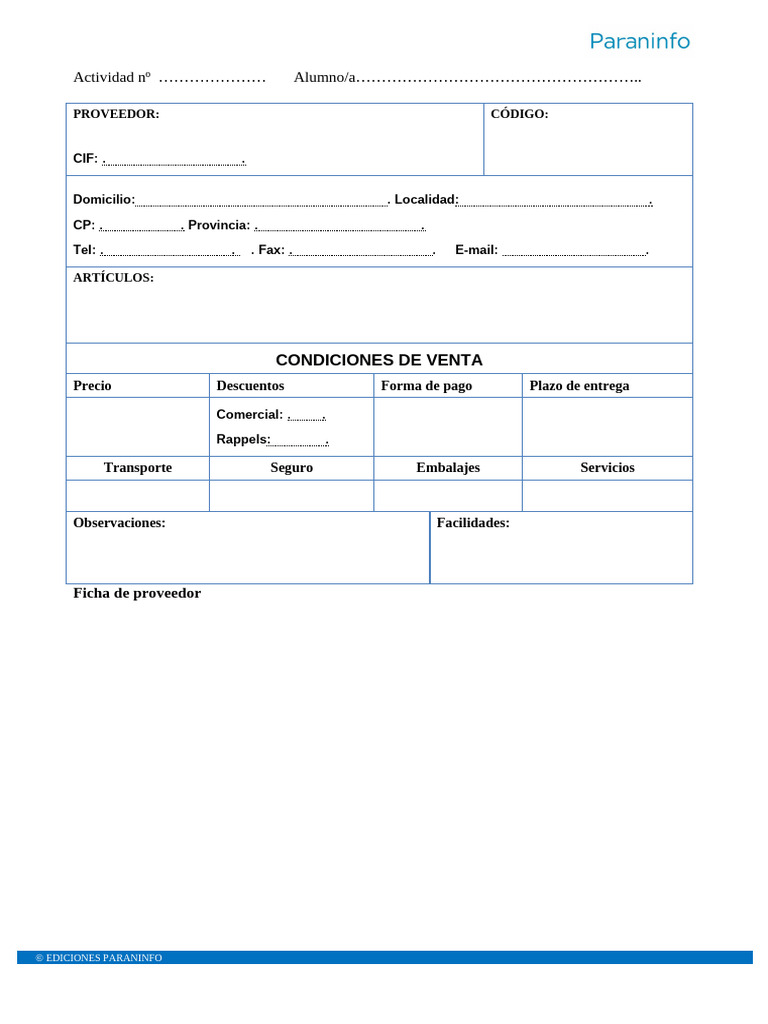 FICHA DE PROVEEDORES | PDF