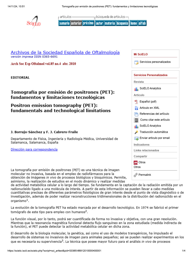 Tomografía Por Emisión de Positrones (PET) - Fundamentos y Limitaciones Tecnológicas | PDF ...