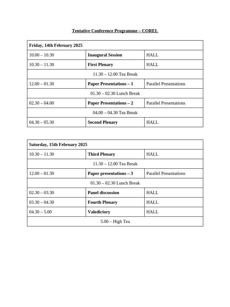 COREL Conference Schedule 2025 | PDF