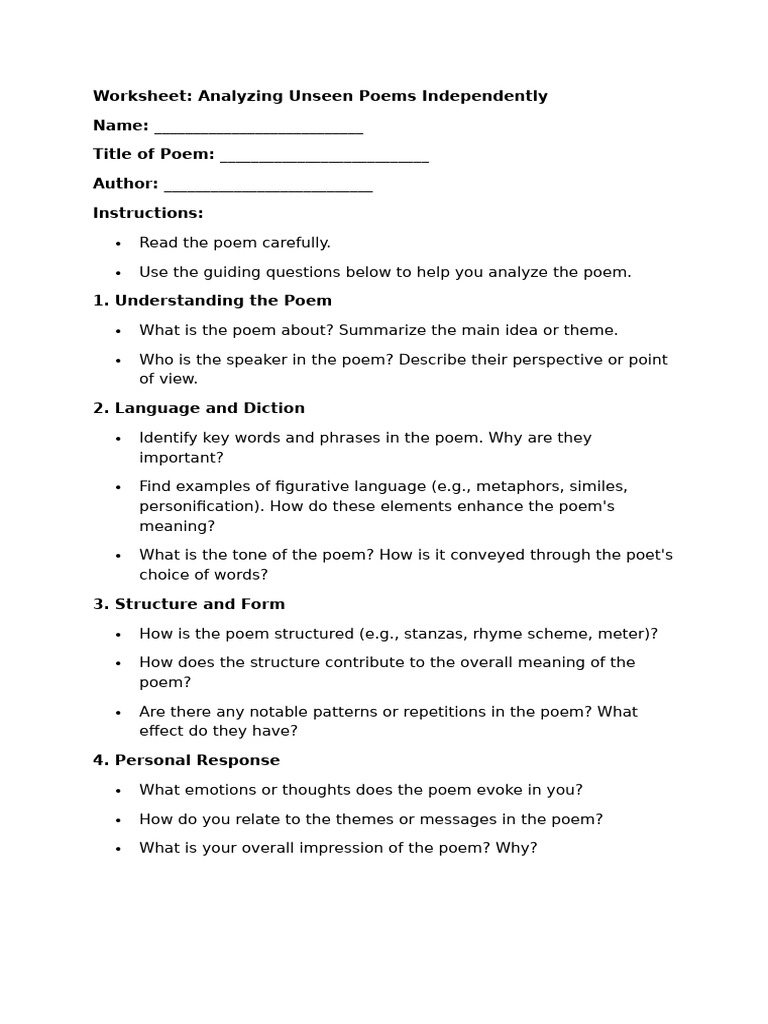Analyzing Unseen Poetry Independently | PDF