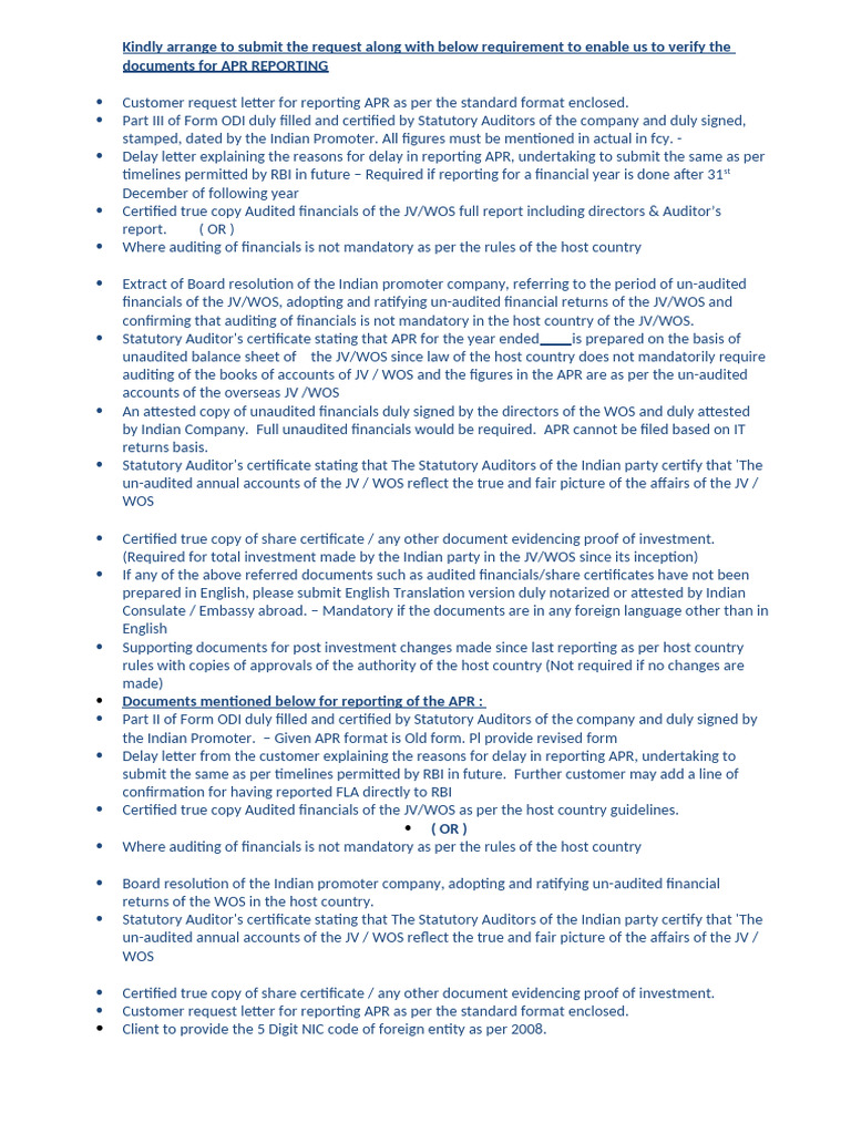 APR Reporting Document Requirements | PDF | Audit