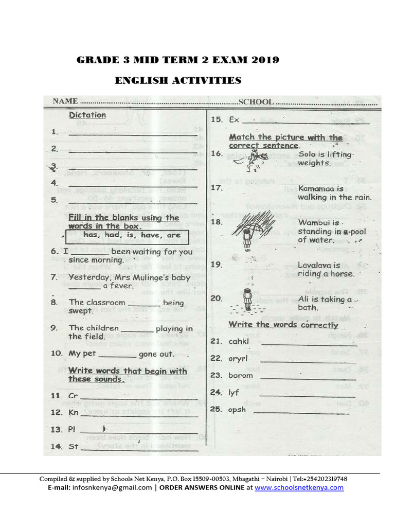 English Activities Grade 3 Mid Term 2 | PDF