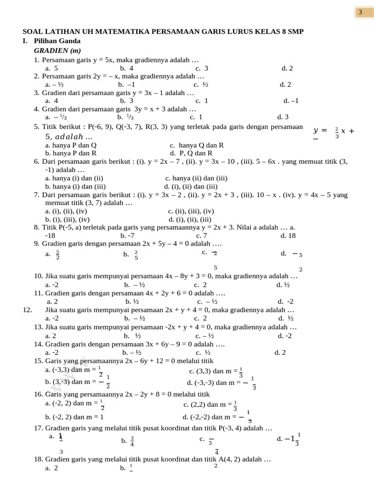 Latihan Persamaan Garis Lurus 8 | PDF