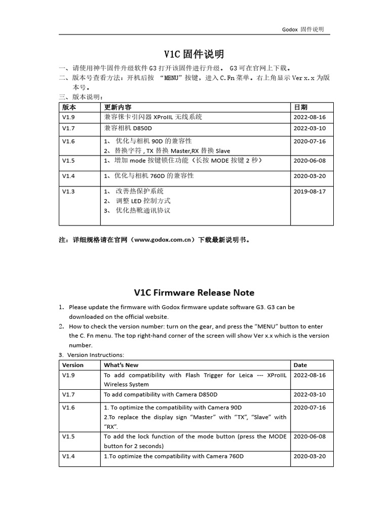 V1C Firmware Instructions V1.9 | PDF