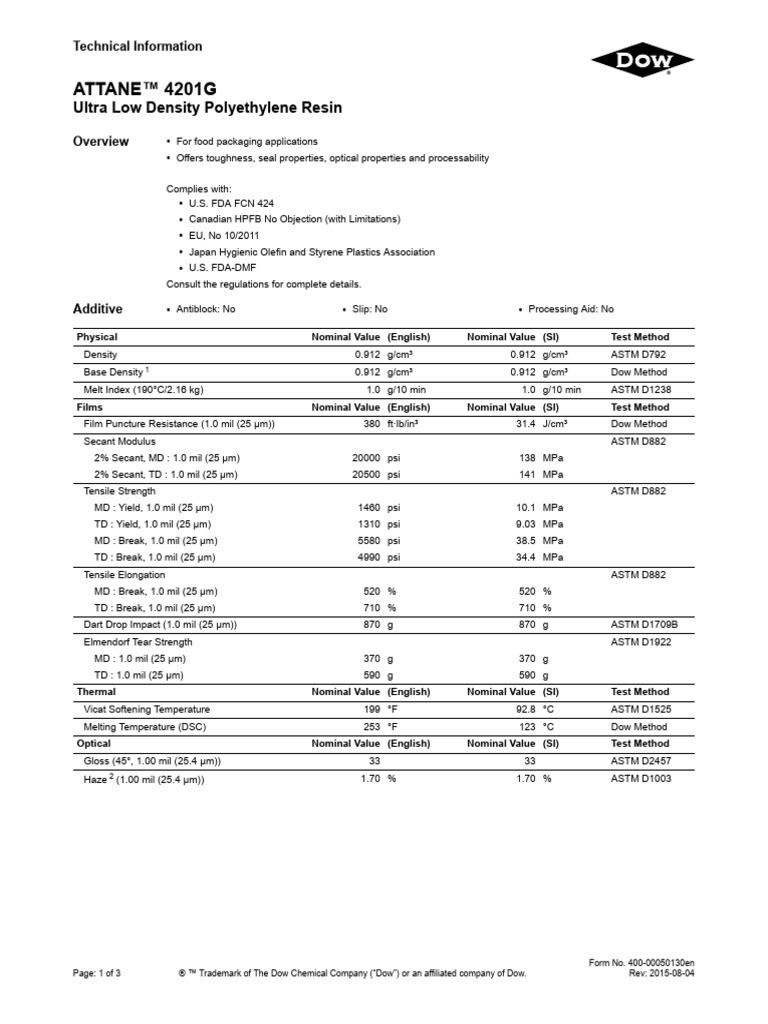 400 00050130en Attane 4201g Tdss | PDF | Medical Device | Dow Chemical ...