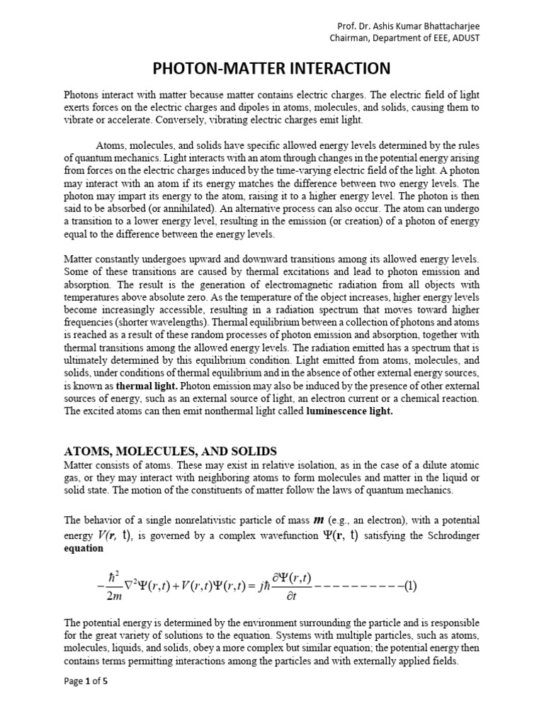 Photon-Matter Interaction Explained | PDF | Energy Level | Emission ...