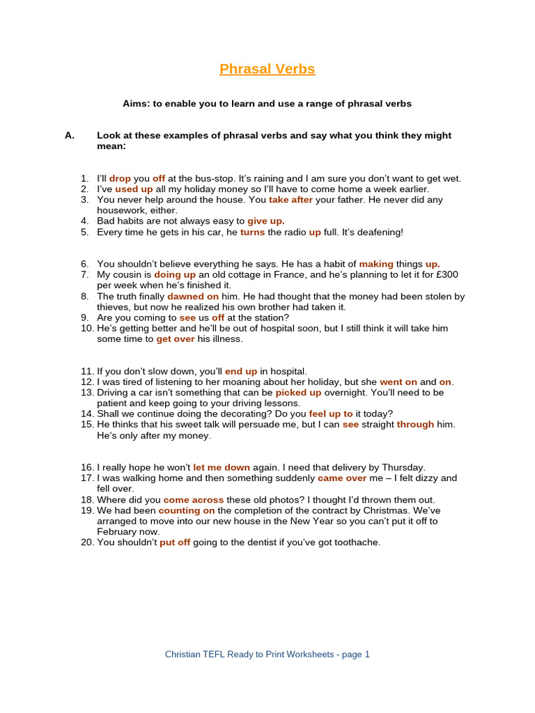 Phrasal Verbs Worksheet | PDF