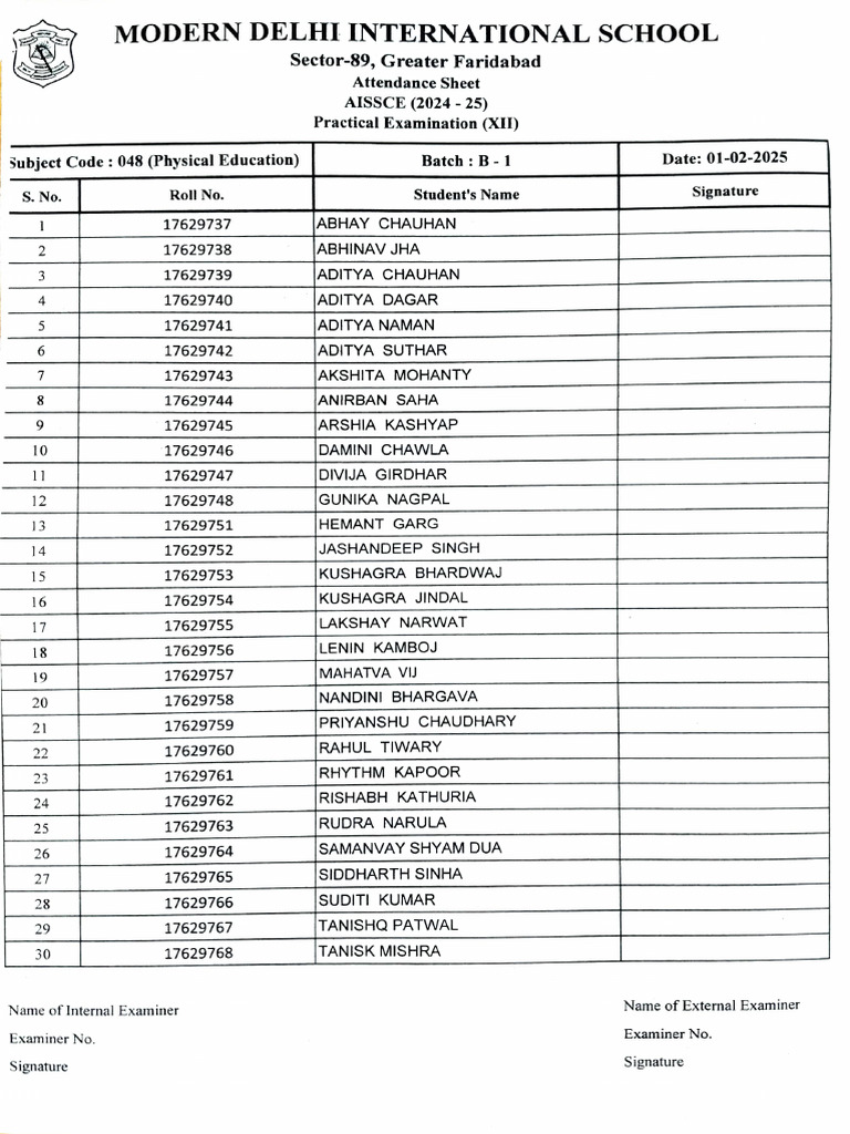 Physical Education (Attendance Sheet) | PDF