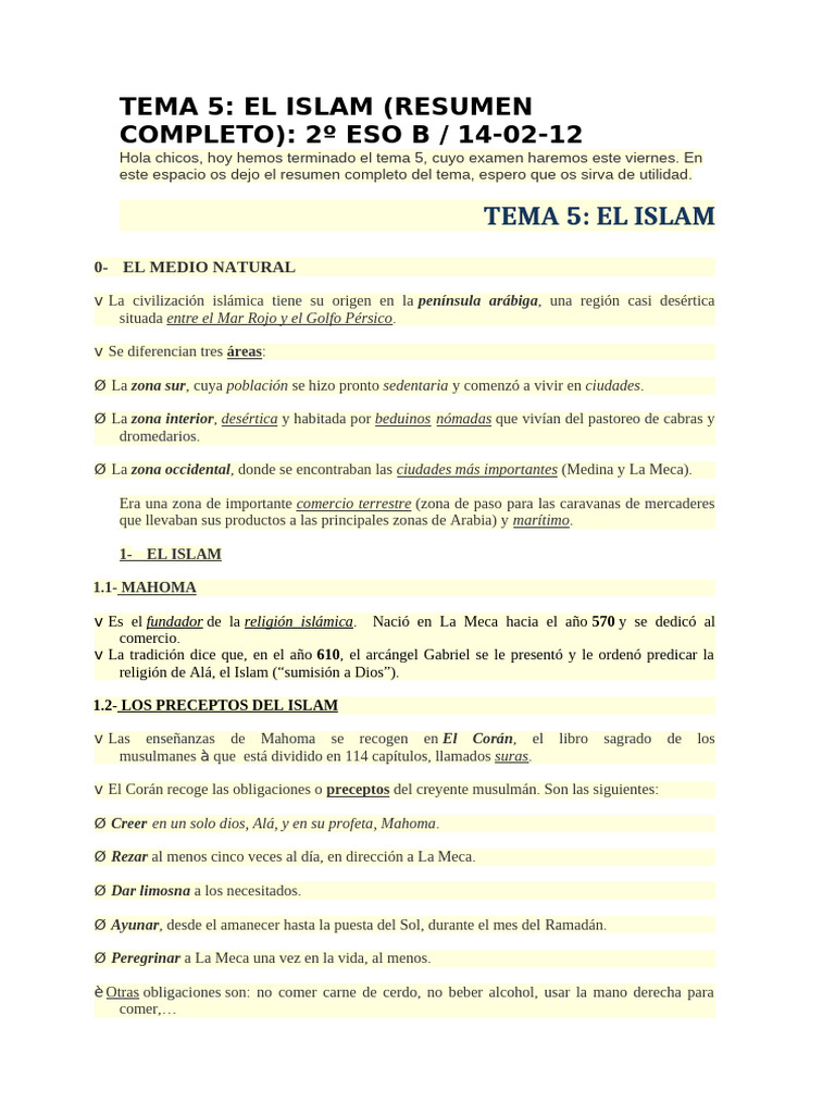 TEMA 5 Preguntas Del Islam | PDF | Mahoma | Califato