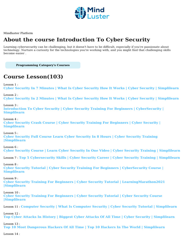 Introduction To Cyber Security Course Content | PDF | Security ...