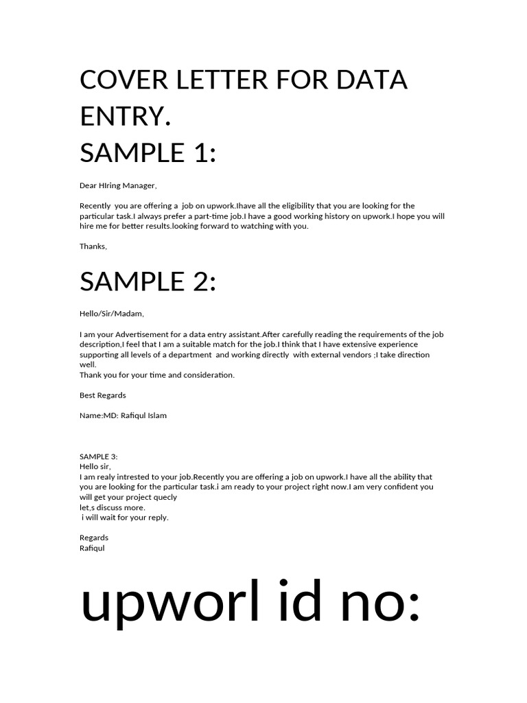 Data Entry Cover Letter Samples | PDF