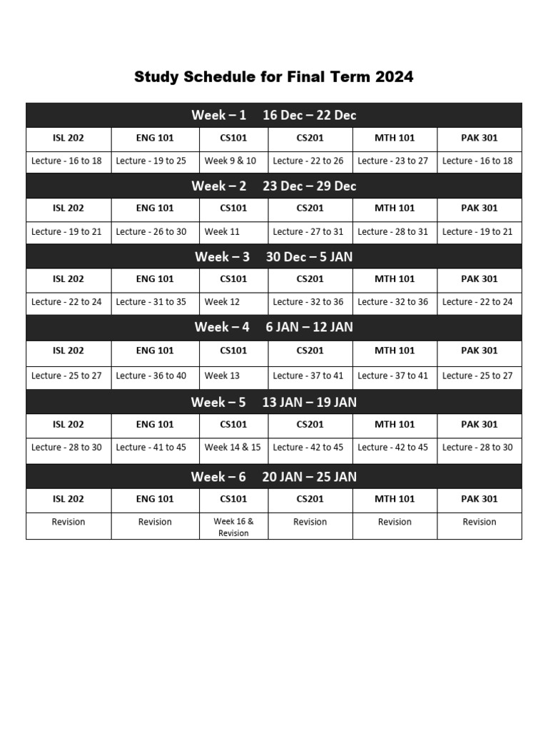 Final Term Schedule | PDF