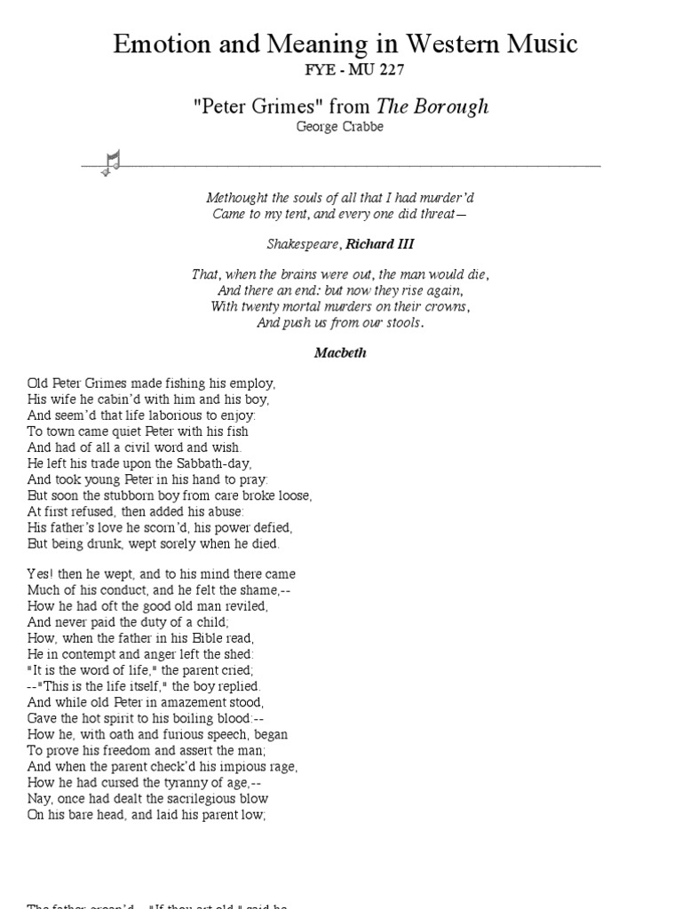 Peter Grimes-Poem by Crabbe | PDF