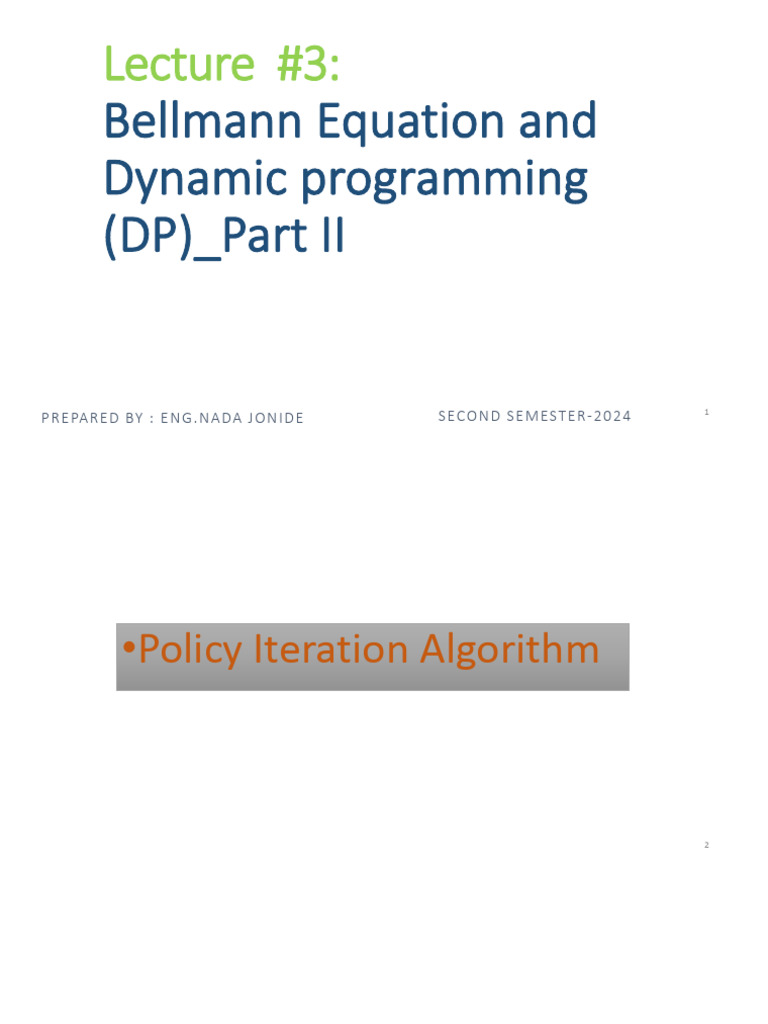 Lecture3bellmannequationanddynamicprogrammingdp2024part Pdf Dynamic Programming