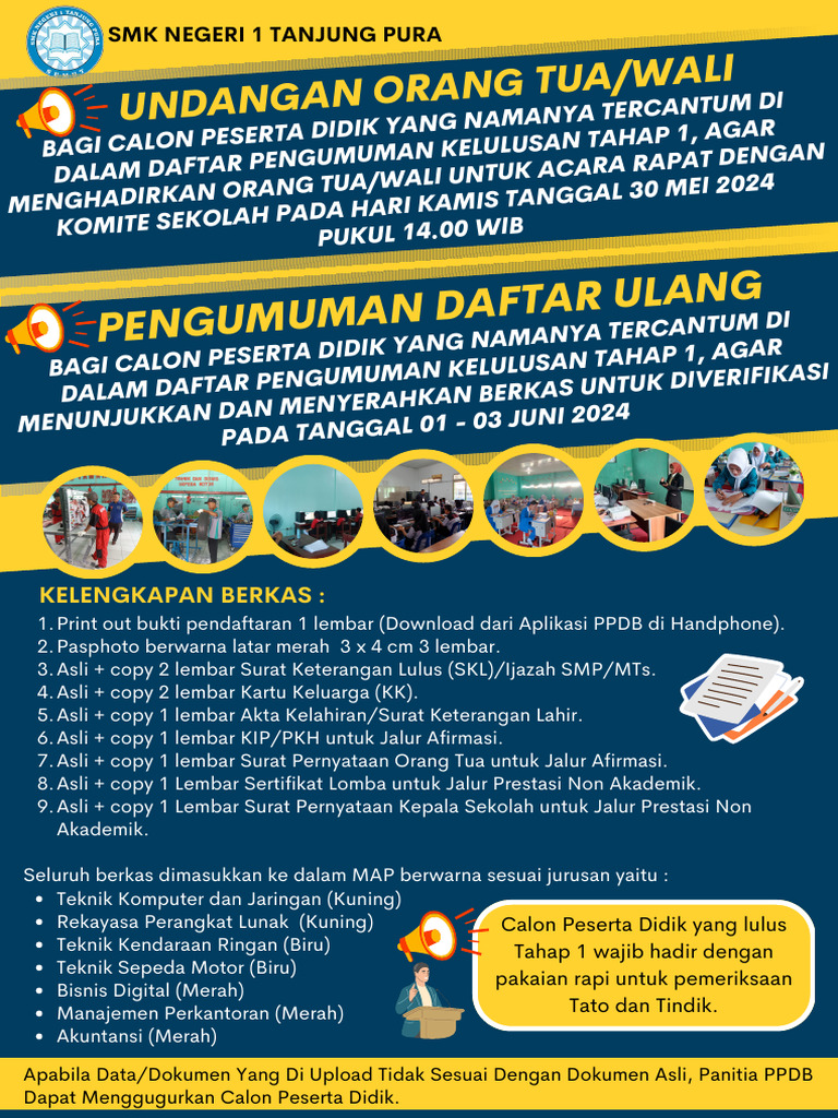 1. Undangan Dan Pengumuman Daftar Ulang PPDB 2024-2025-1 | PDF