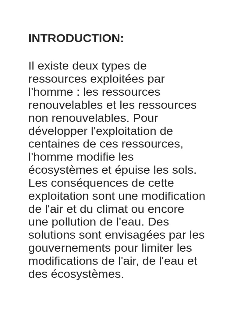 Problèmes d'exploitation des ressources naturelles | PDF | Énergie ...