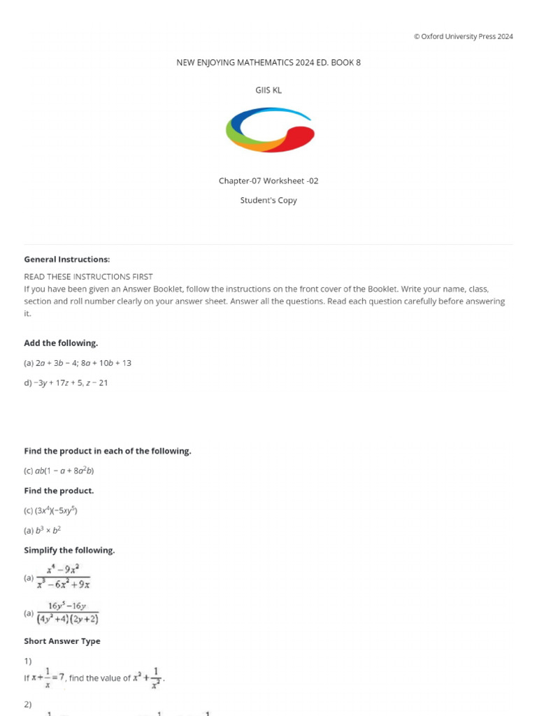 Chapter-07 Worksheet - 02 | PDF