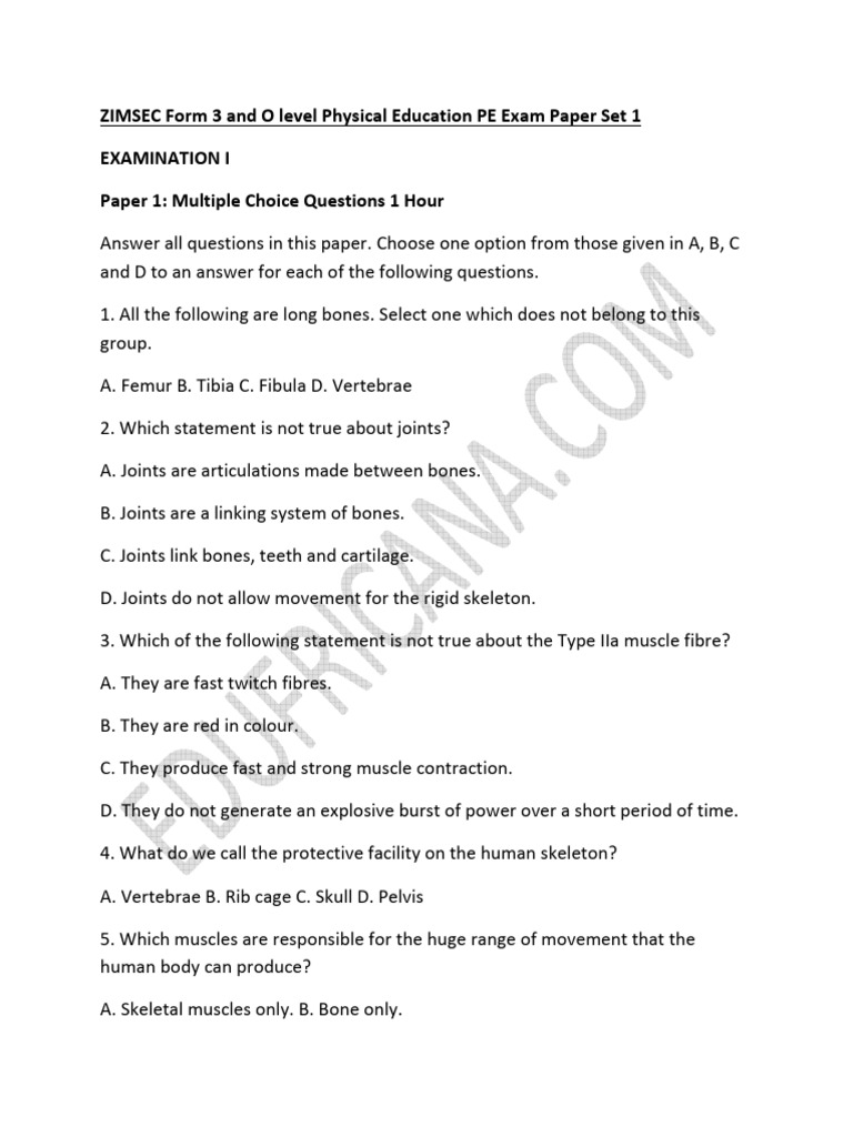 ZIMSEC O Level PE Exam Paper Set 1 | PDF | Muscle | Human Body