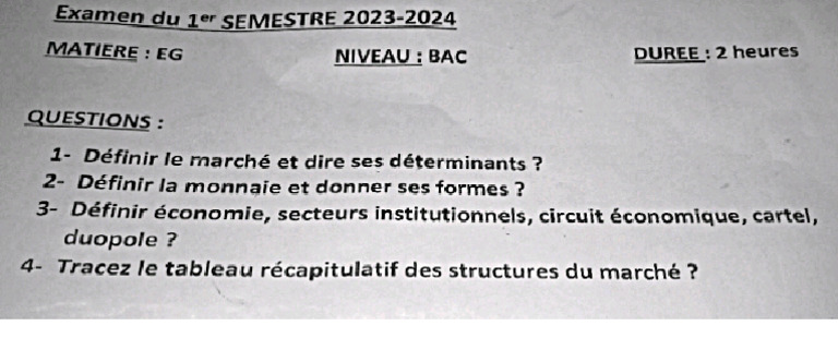 Examen Niveau Bac EG | PDF