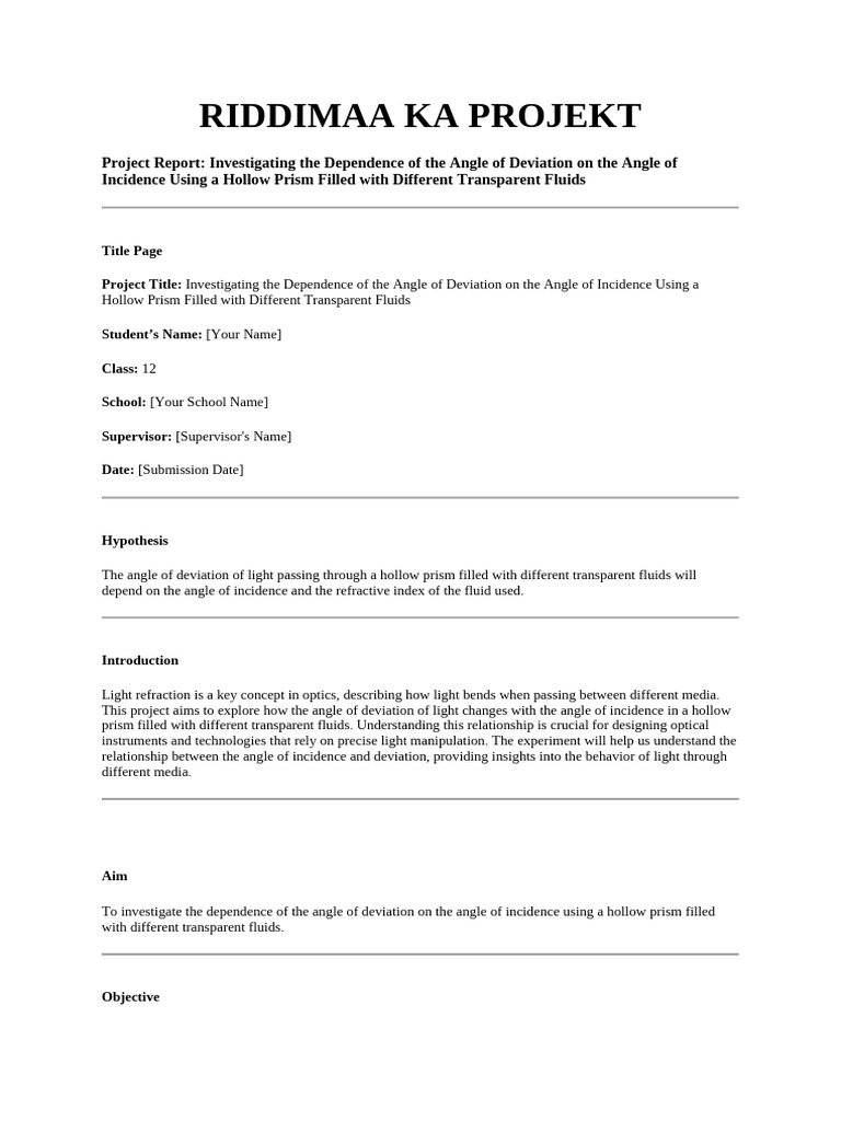 RIDDIMA KA PROJEKT | PDF | Refractive Index | Refraction