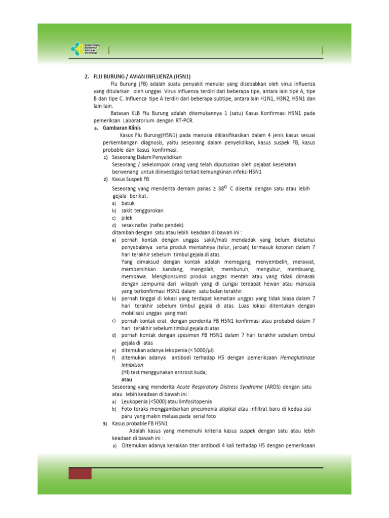 Pedoman KLB Flu Burung Pada Manusia | PDF
