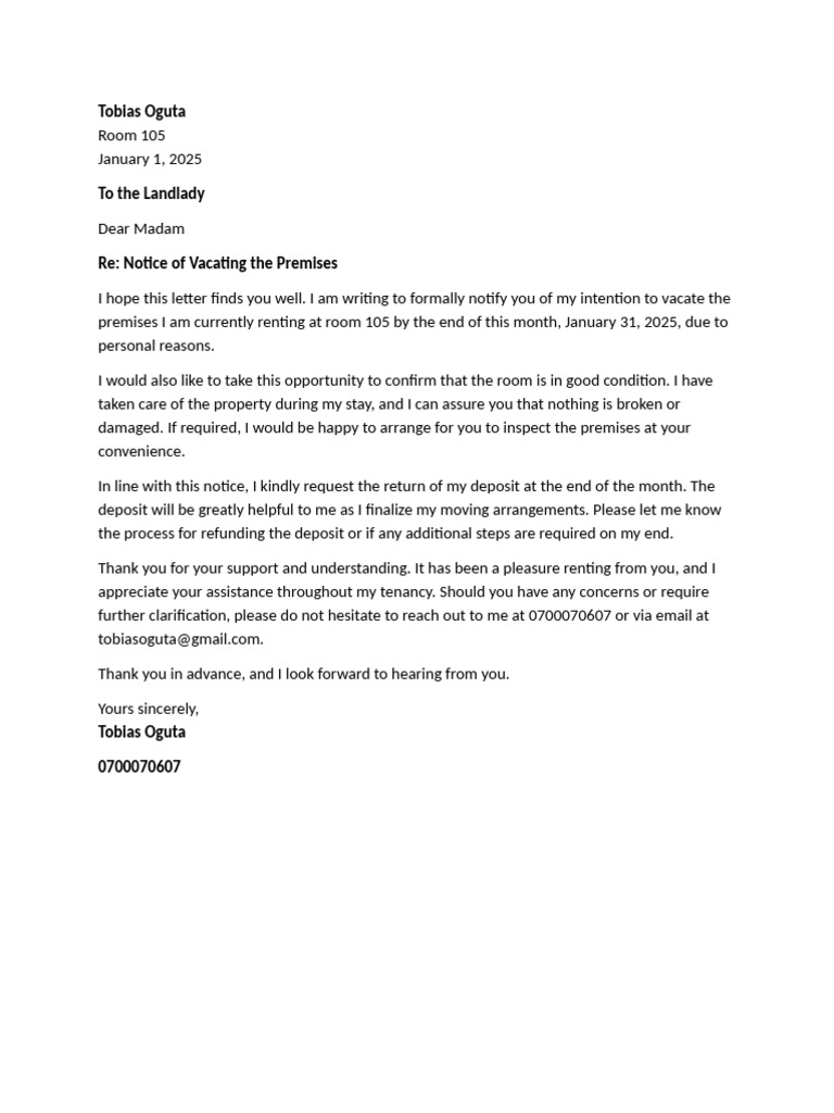 Tobias Oguta - Vacating Notice | PDF