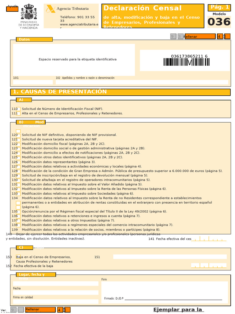 9 Declaracic3b3n Censal Modelo 036 | PDF | Impuestos | Finanzas del gobierno