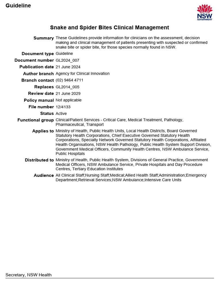 Snake and Spider Bites Clinical Management | PDF | Medical Specialties ...