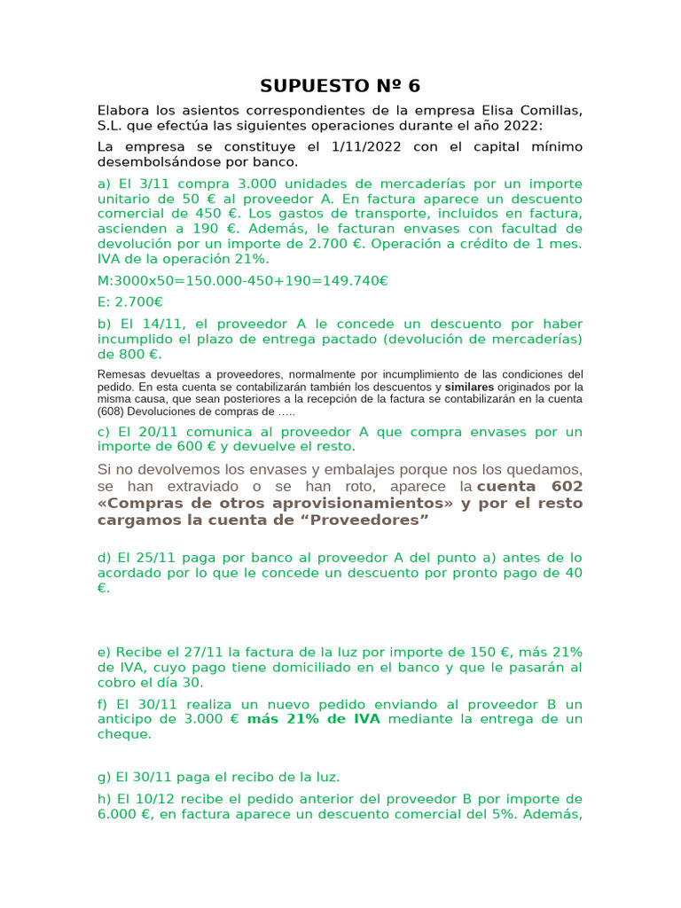 Supuesto #6 | PDF | Factura | Economias