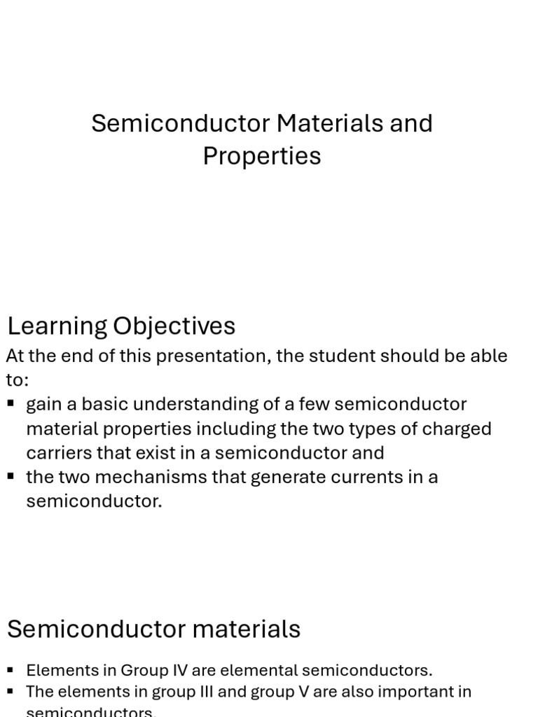 Semiconductor Materials Overview | PDF | Semiconductors | Physical ...