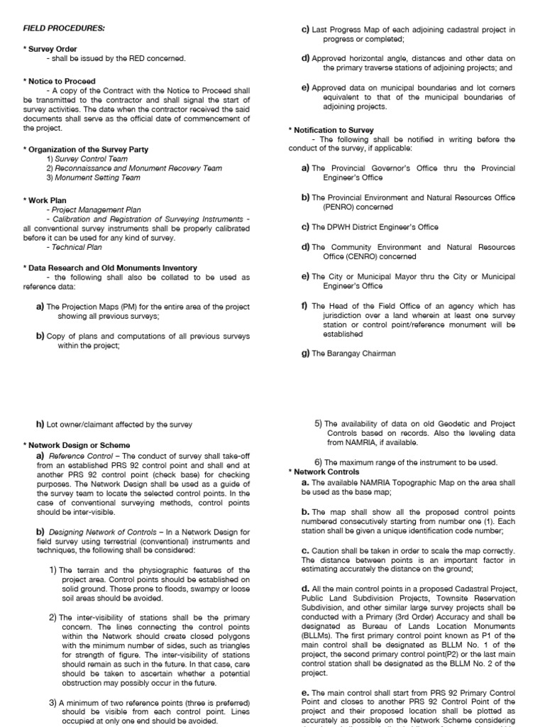 Field Survey Procedures and Guidelines | PDF | Surveying | Geodesy