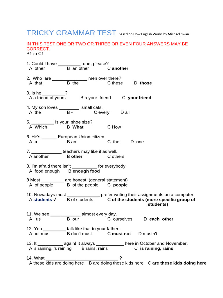 Tricky Grammar Practice One | PDF