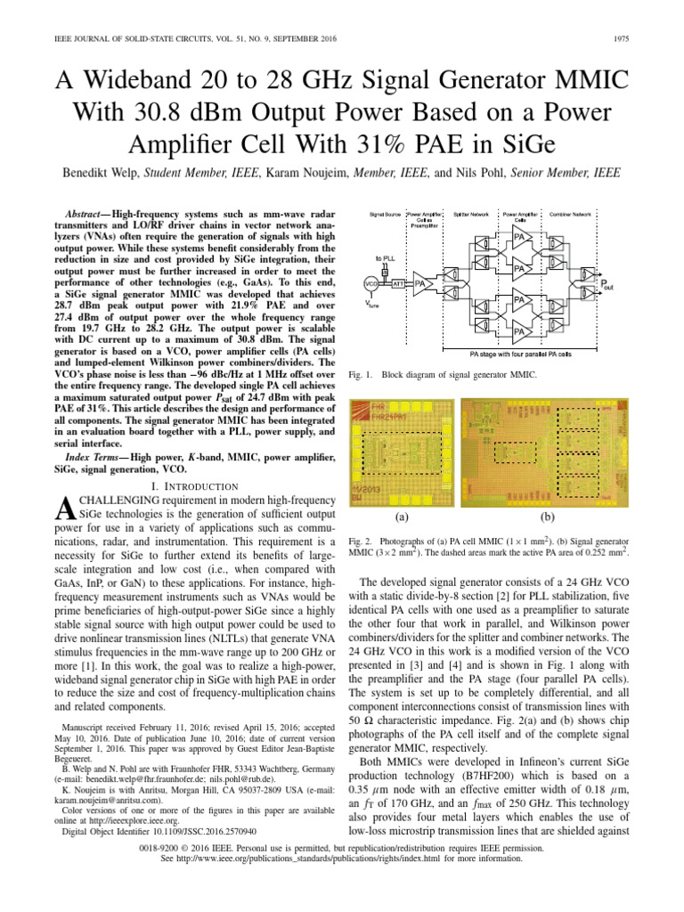 A Wideband 20 To 28 GHZ Signal Generator MMIC With 30.8 DBM Output ...