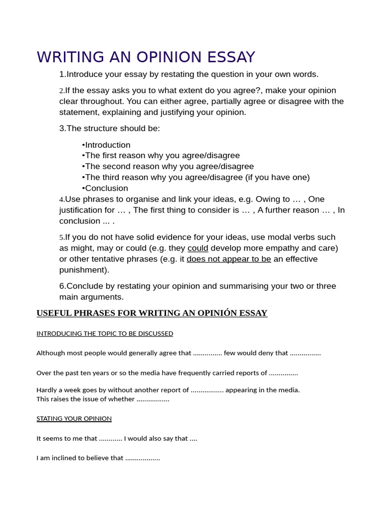 How to Write an Opinion Essay | PDF | Reason | Essays