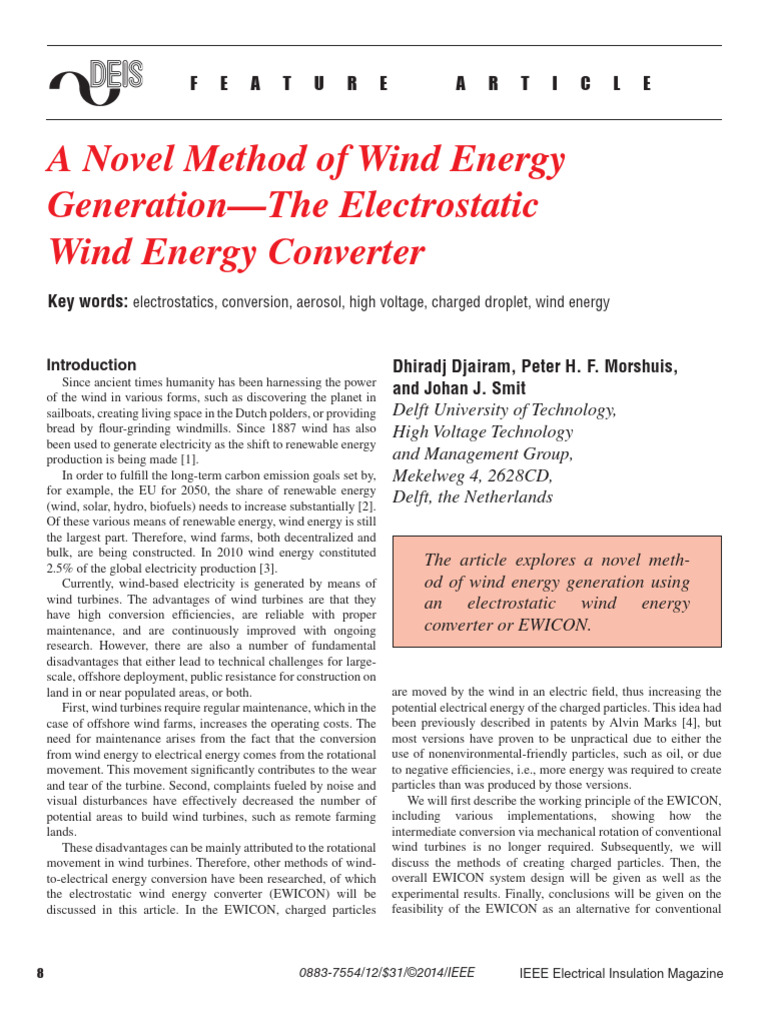 A Novel Method of Wind Energy Generation—The Electrostatic Wind Energy ...