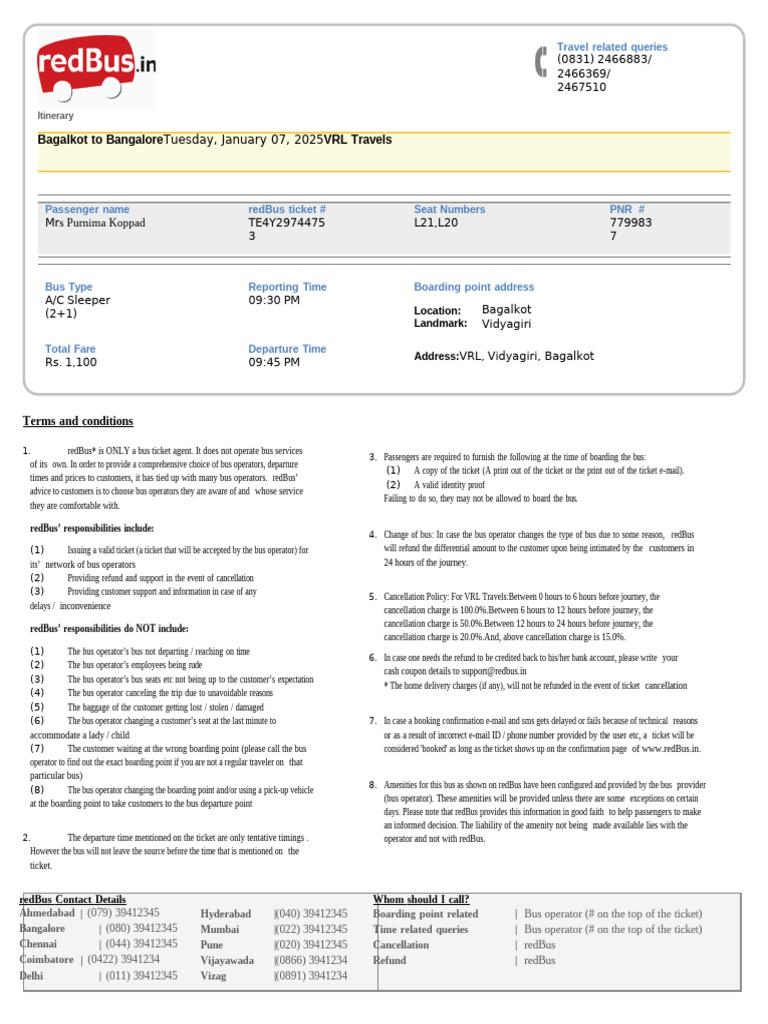 VRL | PDF | Bus | Transport