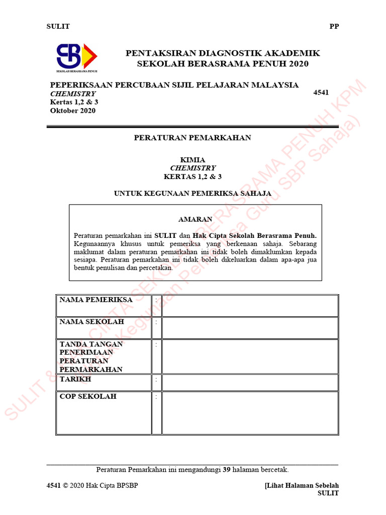 2020 SBP Chemistry K1 K2 K3 Jawapan | PDF | Acid | Redox