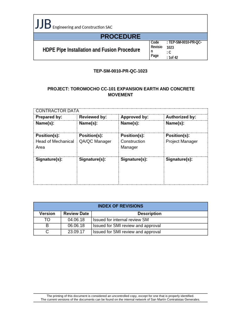 HDPE Pipe Fusion Installation Guide | PDF | Pipe (Fluid Conveyance ...
