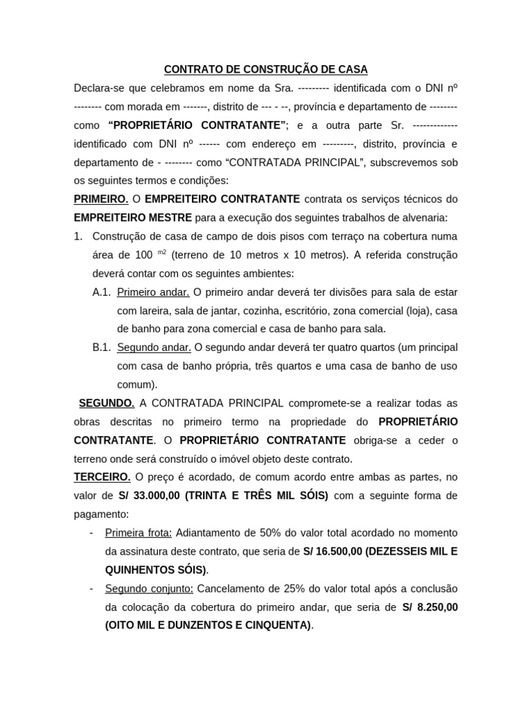MODELO CONTRATO DE CONSTRUÇÃO DE CASA | PDF | Propriedade privada