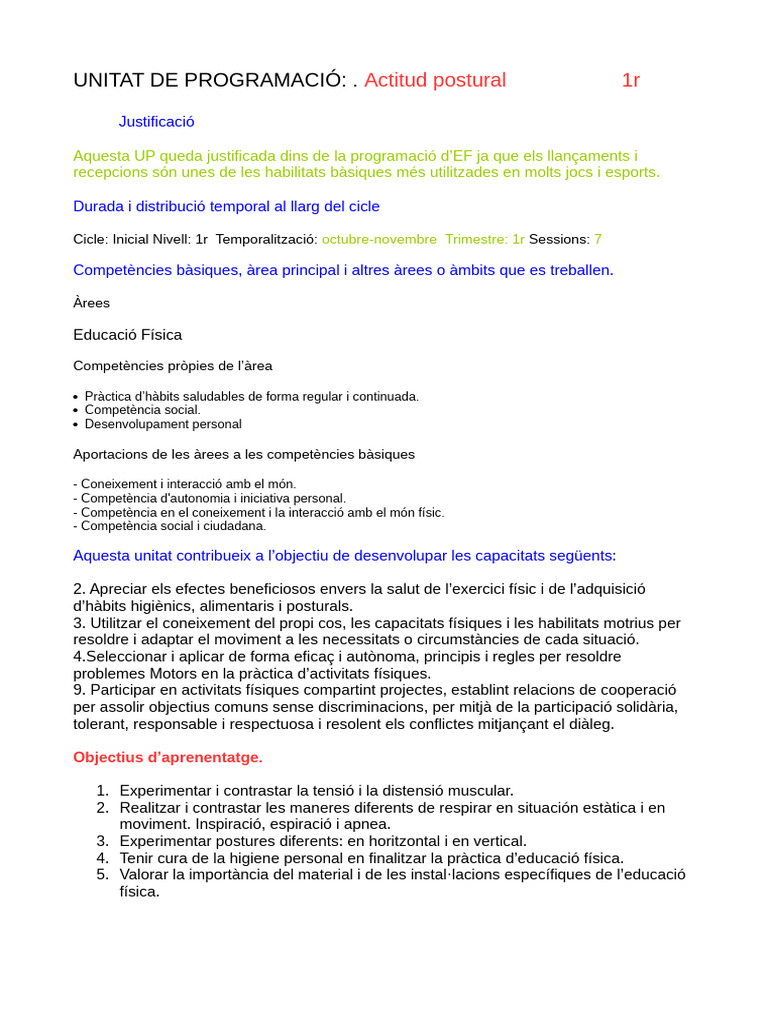 Unitat 4 Actitud Postural | PDF