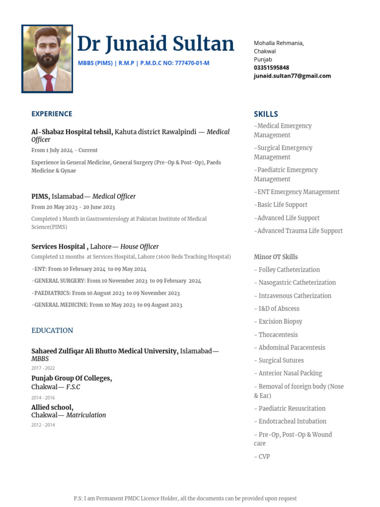 DR Junaid Sultan CV Updated | PDF | Medicine | Clinical Medicine