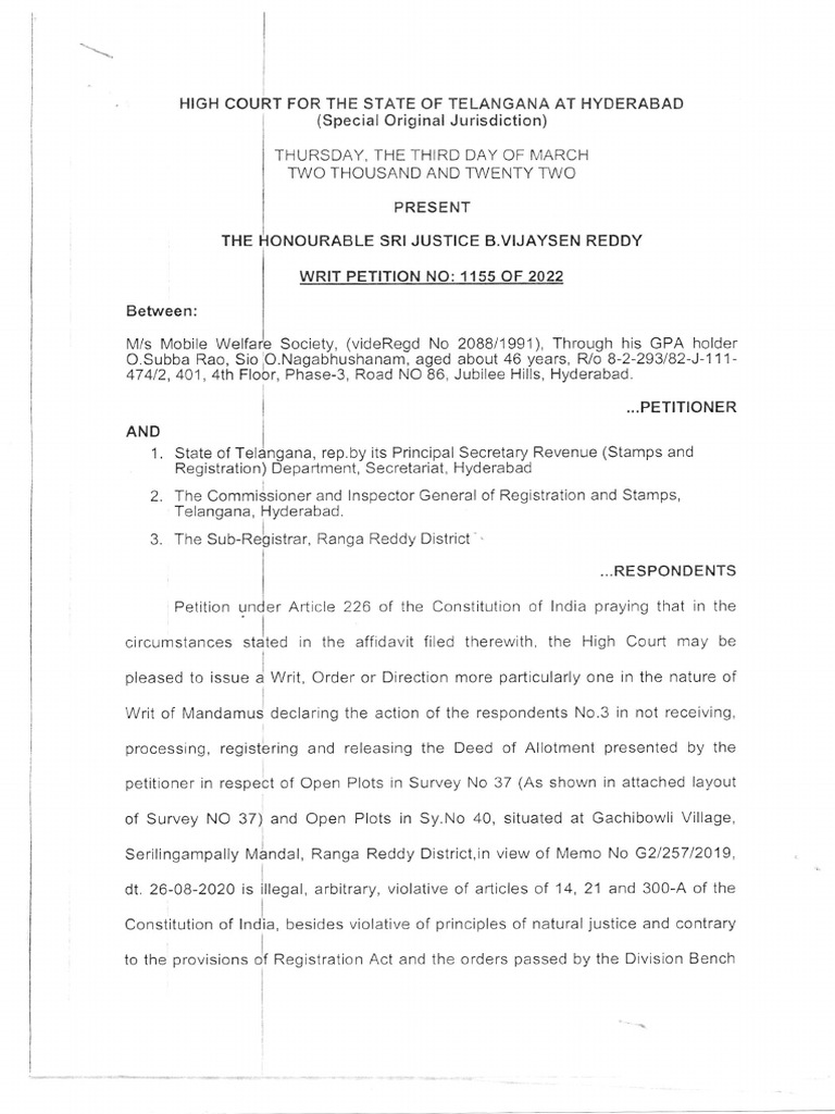 Writ Petition No. 1155 of 2022 | PDF | Separation Of Powers | Legal Procedure