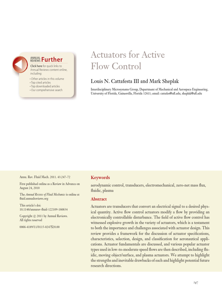 Actuators For Active Flow Control | PDF | Actuator | Sensor