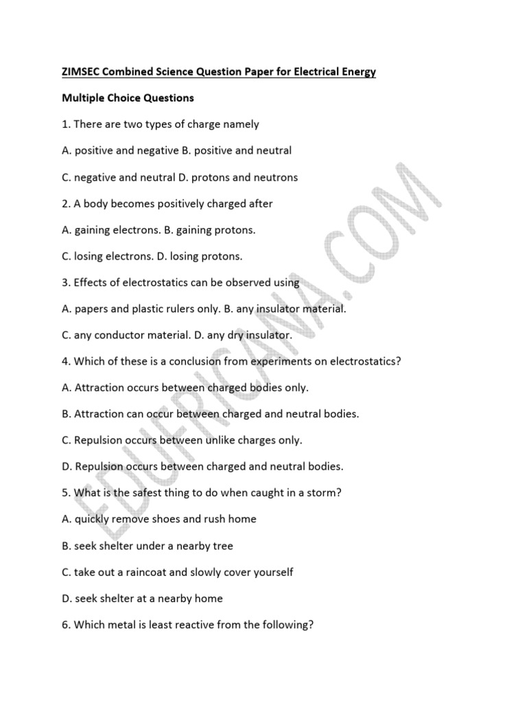 ZIMSEC O Level Electrical Energy Questions | PDF | Anode | Cathode