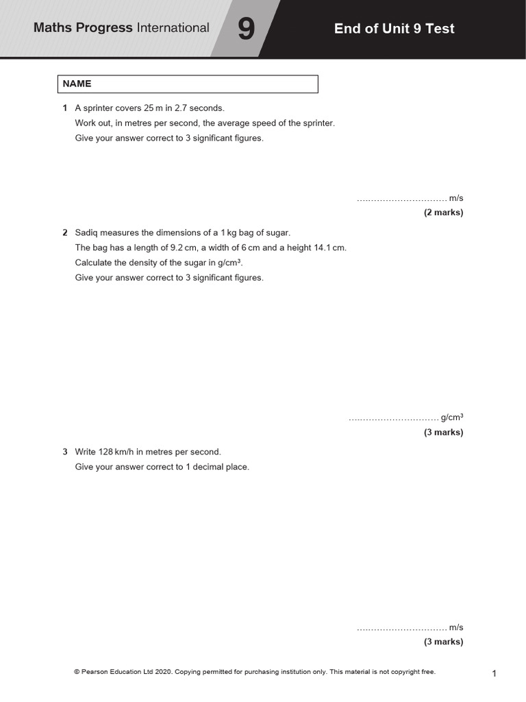 Unit 9 Test | PDF | Significant Figures